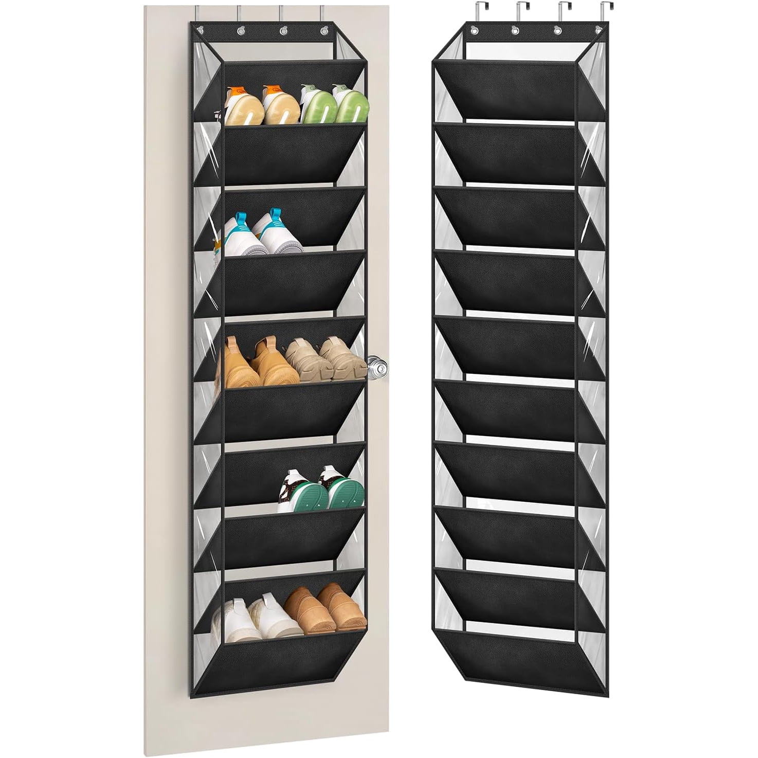 Clear Over the Door Shoe Organizer Storage, Deep Pockets Large Hanging ...