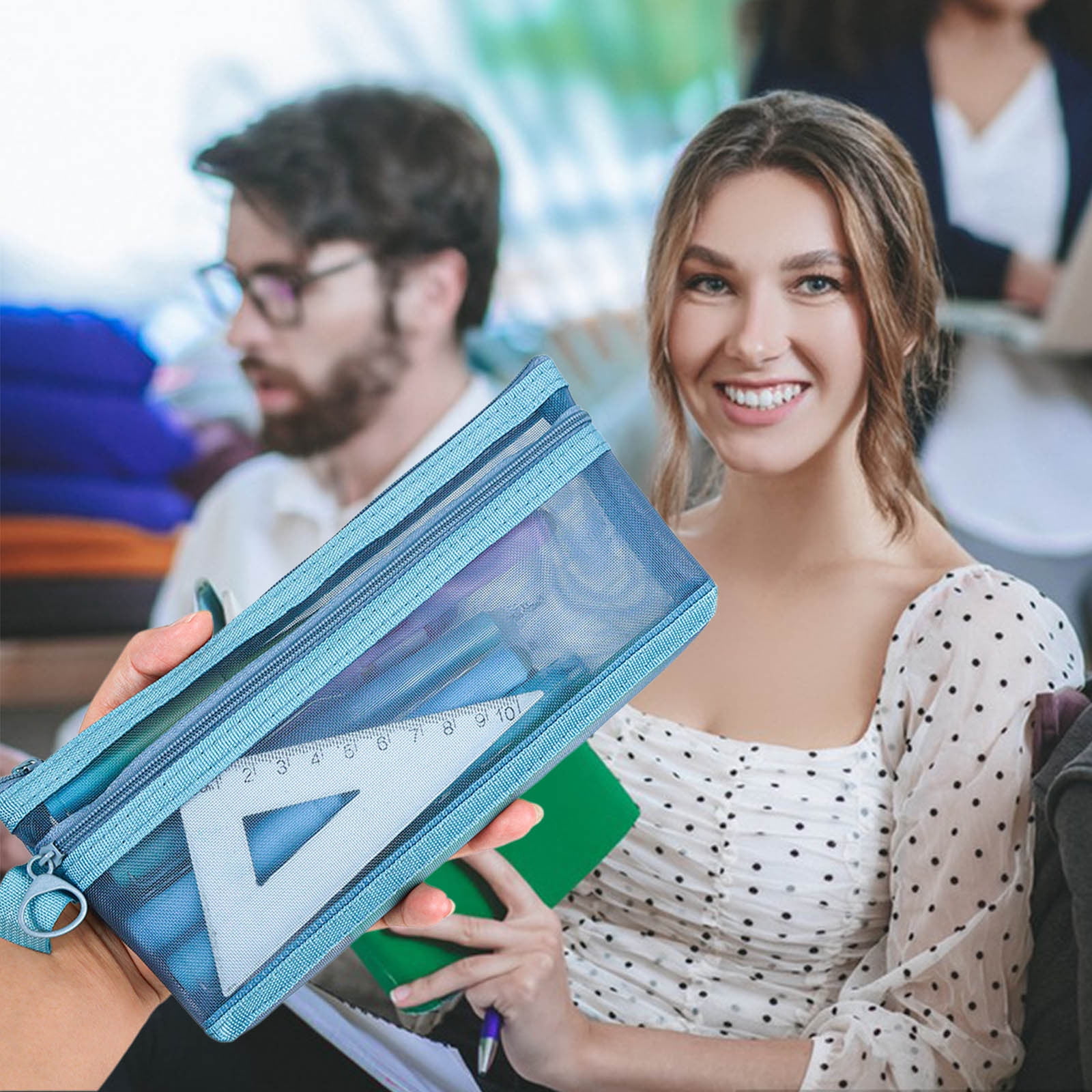 Clear Double Layer Mesh Writing Tool Bag Large Capacity Storage for Pens Highlighters & Campus ...