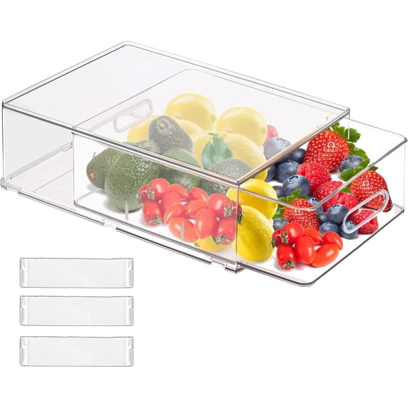 Clear Drawer Organizer with 3 Dividers, Fruit Containers for Fridge ...