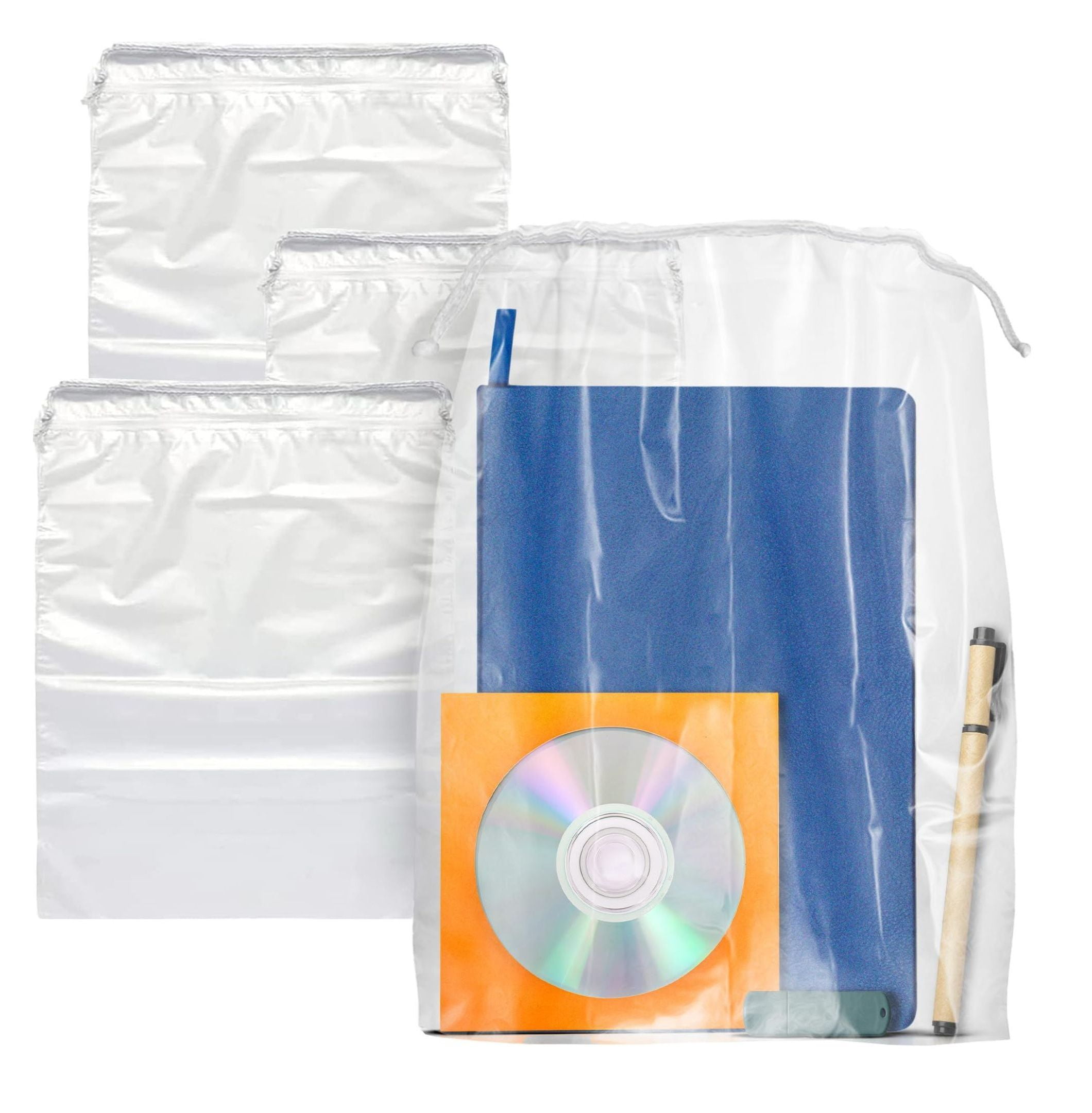 Clear Drawstring Bag, 12 x 18 Inches. Pack of 100 Clear Plastic ...