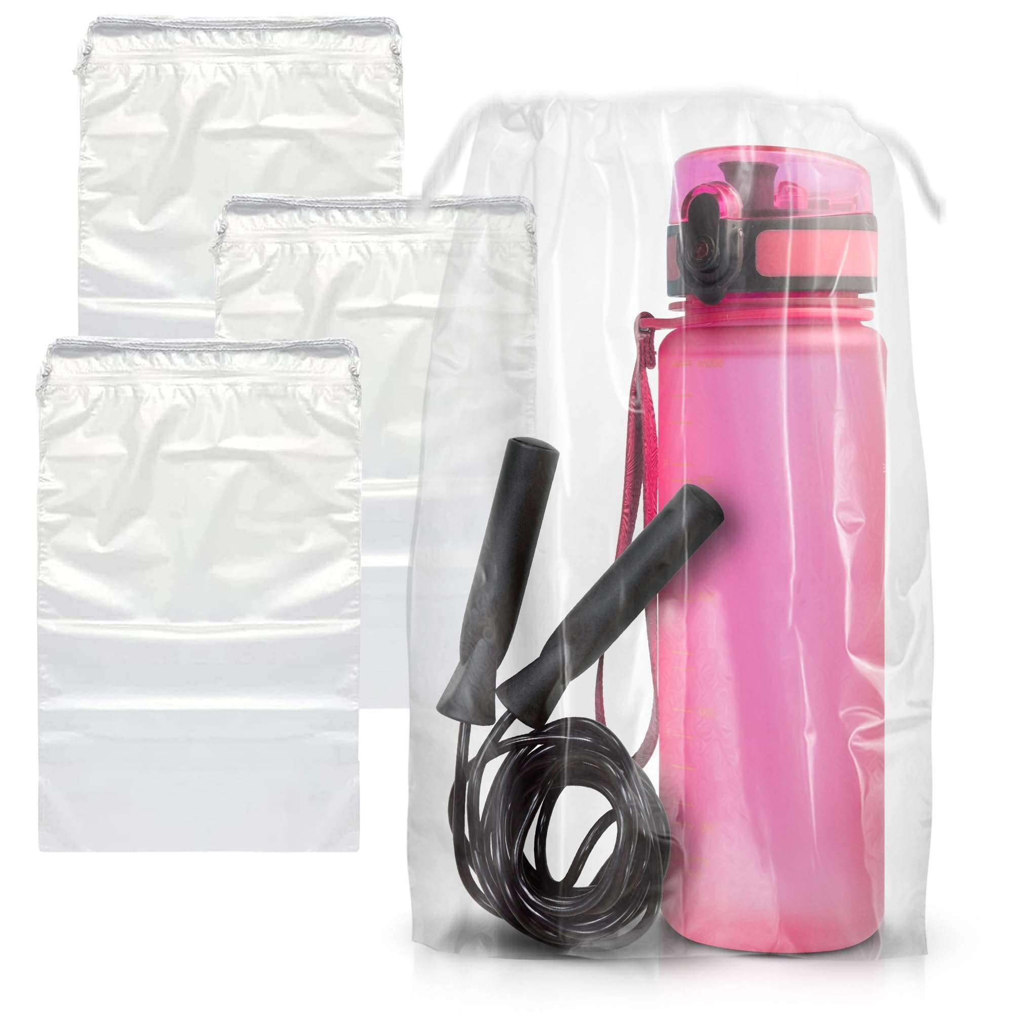 Clear Drawstring Bag, 6 x 10 Inches. Pack of 50 Clear Plastic Drawstring Bags. Waterproof 2 Mil ...