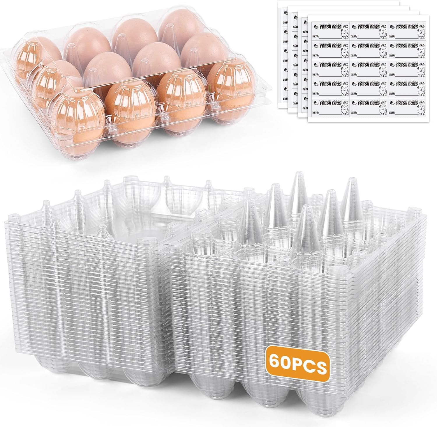 Clear Egg Cartons Bulk, 1 Dozen 12 Count Empty Egg Carton Storage ...