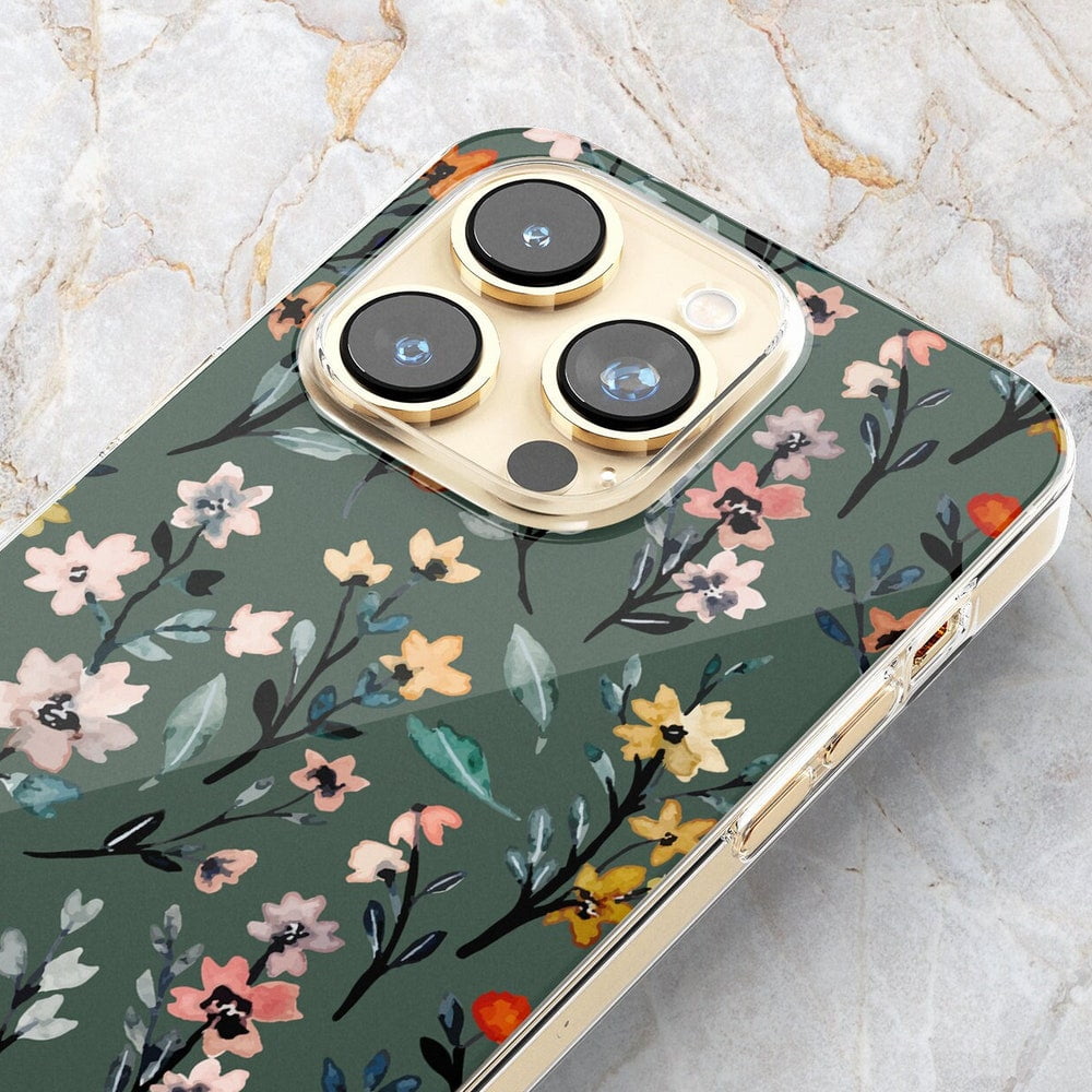 Clear Emerald Green Floral Themed Phone Case with iPhone 17 to 11 Pro ...