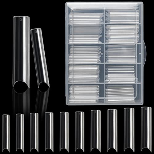 Clear Extra Long C Curve Nail Tips, 100PCS Half Cover Straight Square ...