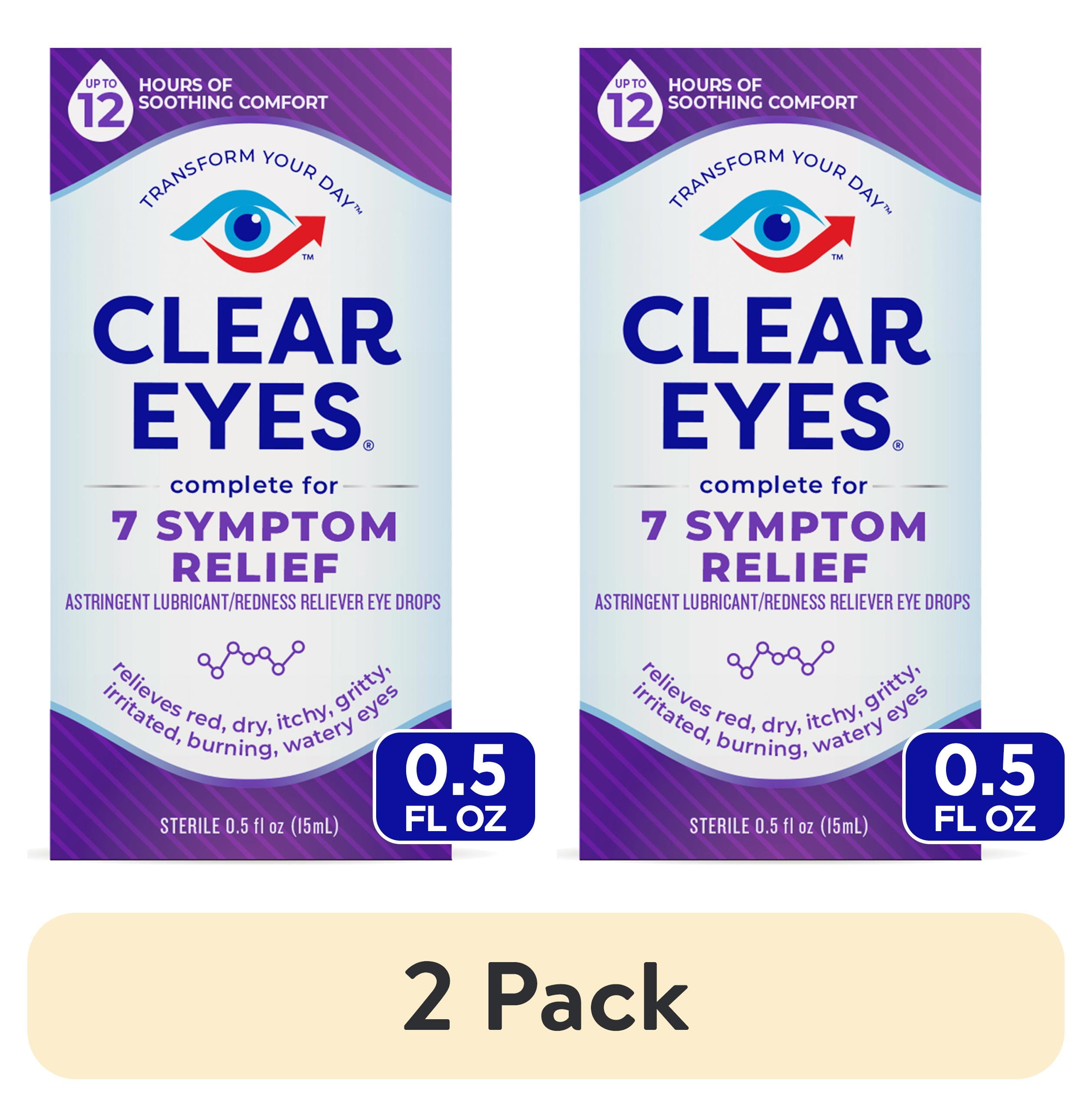 (2 pack) Clear Eyes 7 Symptom Relief Lubricant Eye Drops, 0.5 fl oz ...