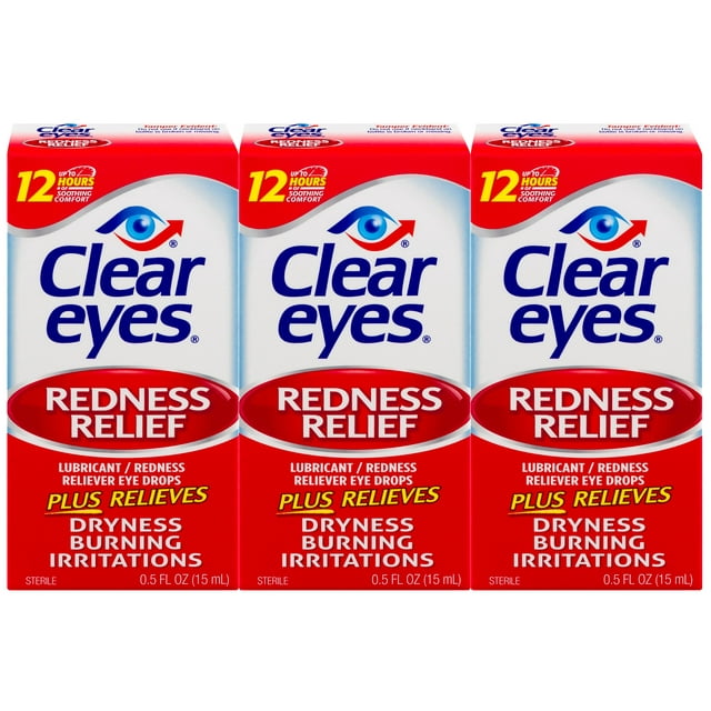 Clear Eyes Redness Relief Eye Drops, Soothes & Moisturizes, 0.5 oz., 3 ...