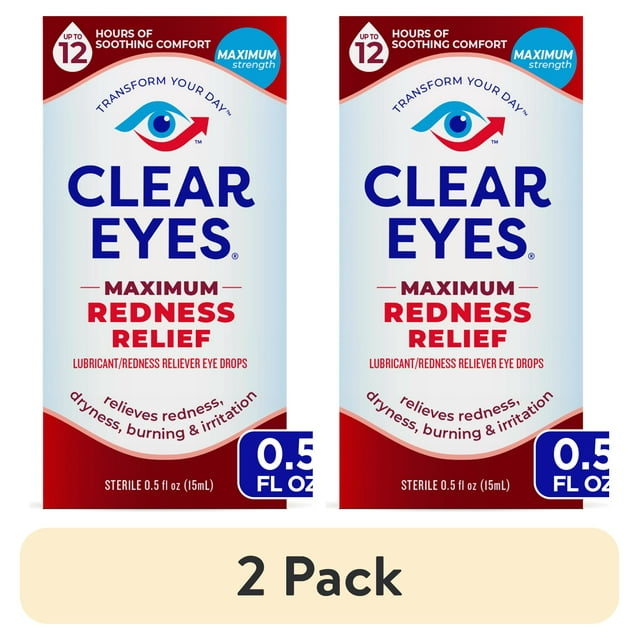 (2 pack) Clear Eyes Maximum Redness Eye Relief Lubricant Eye Drops, 0.5 ...