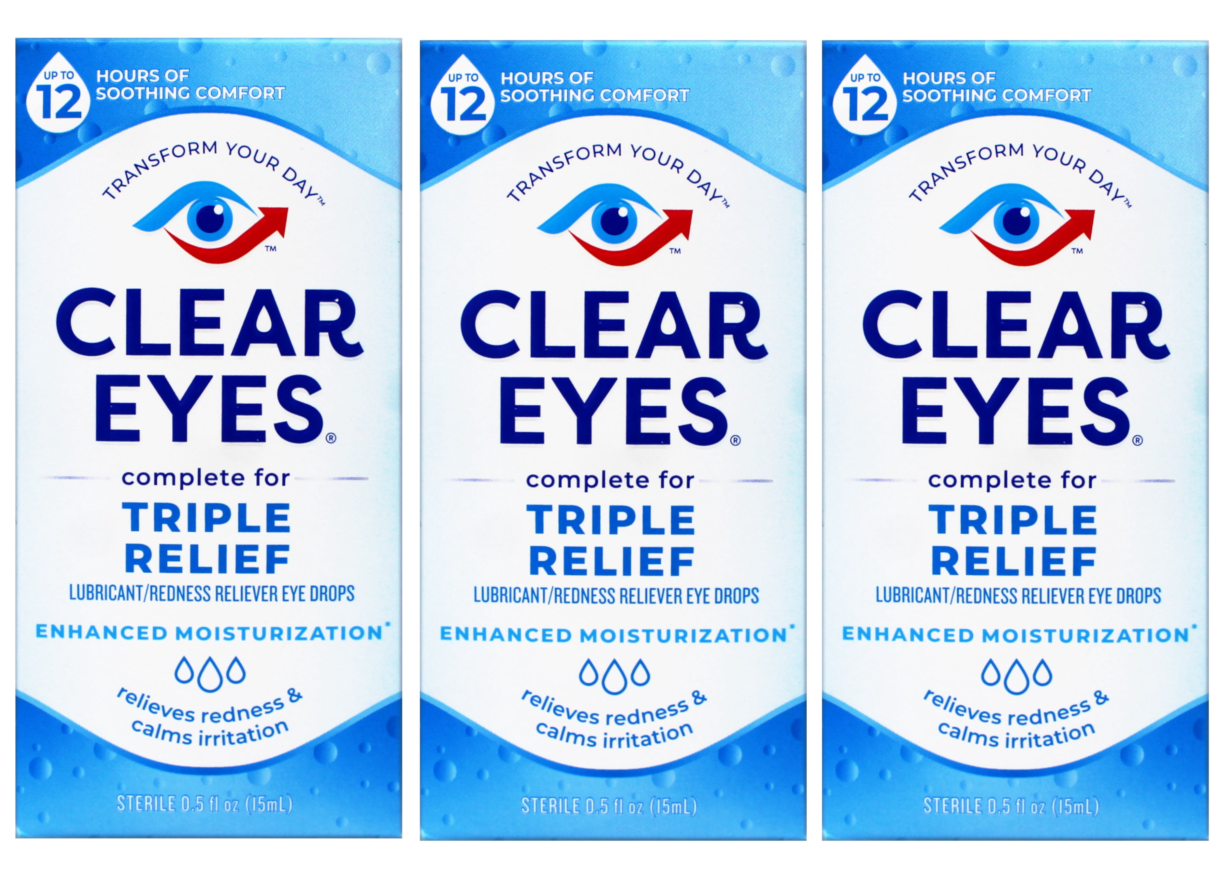 Clear Eyes Triple Relief Eye Drops, Relieves Redness & Calms Irritation ...