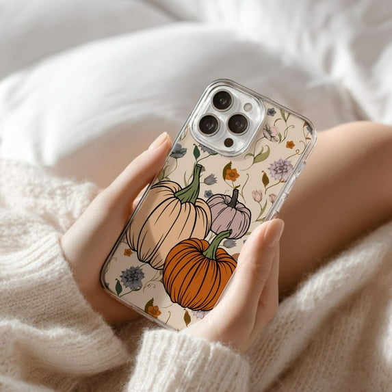 Clear Fall Pumpkin Cream Floral Cottagecore Phone Case with iPhone 17 ...