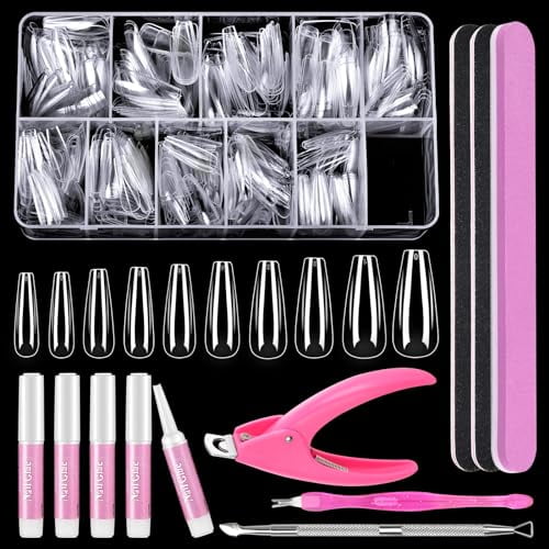 Clear False Coffin Nail Tips, MORGLES Full Cover Nail Tips Set with ...