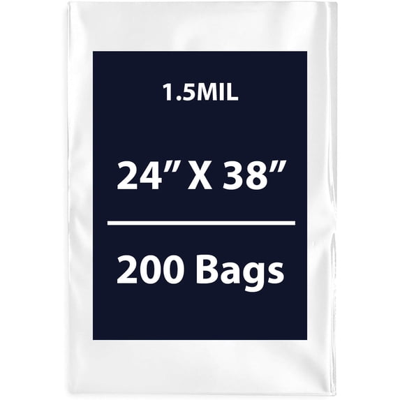 Clear Flat Poly Bags, 1.5Mil 24" X 38" & 200 Bags | Low-Density ...