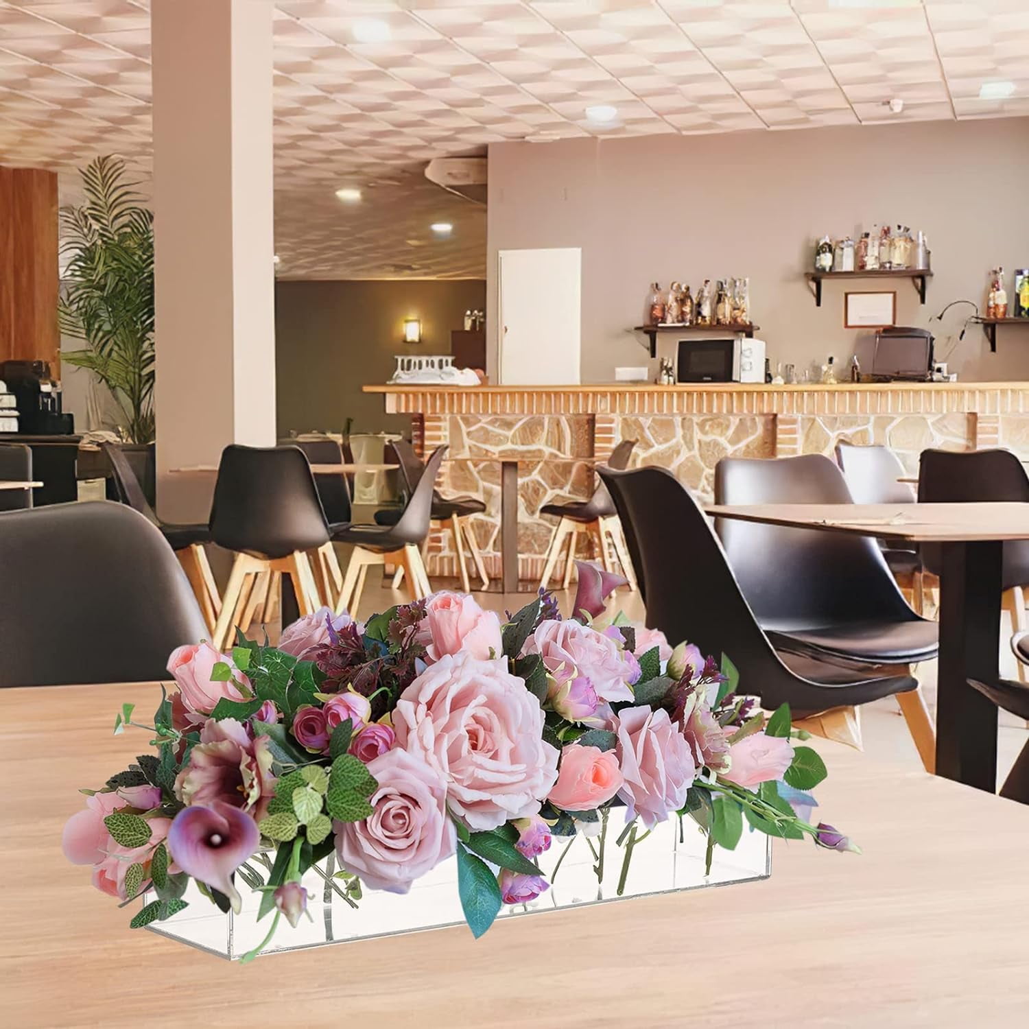 Clear Flower Vase with 12 Holes, Acrylic Rectangular Floral Centerpiece ...