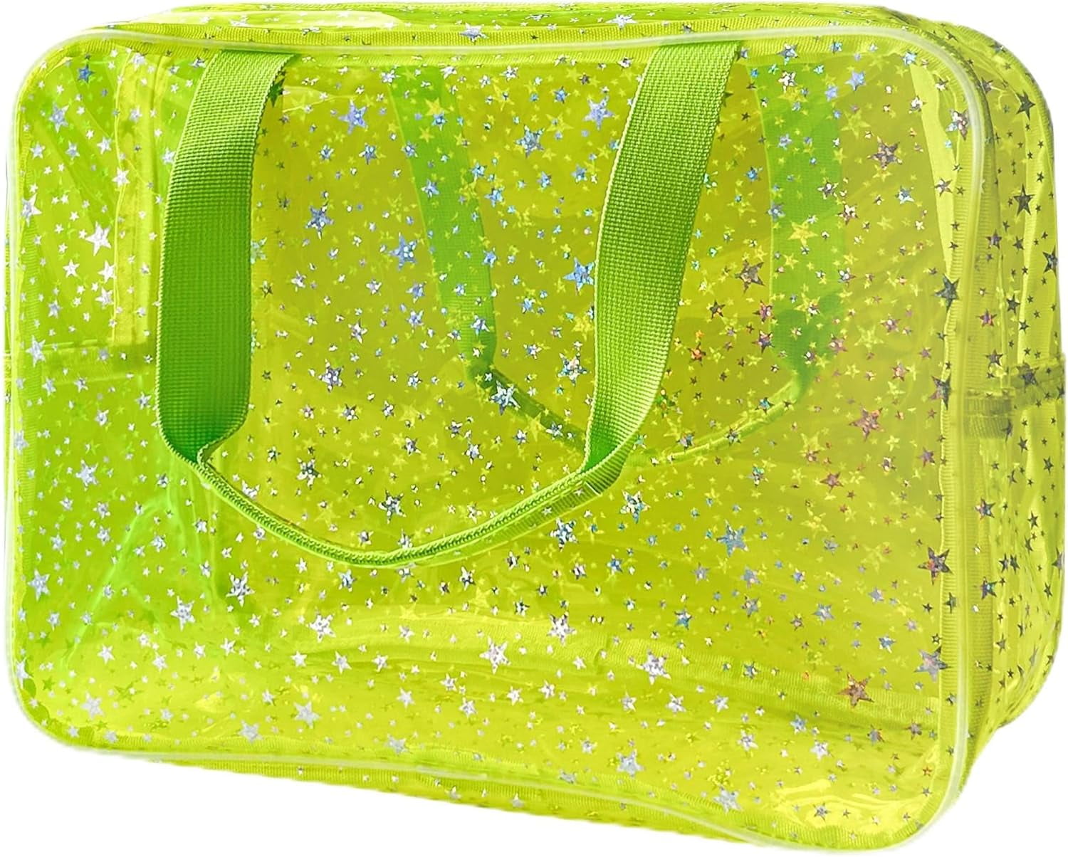 Clear Fluorescent Neon Yellow Star Cosmetic Bag with Zippier and Travel ...