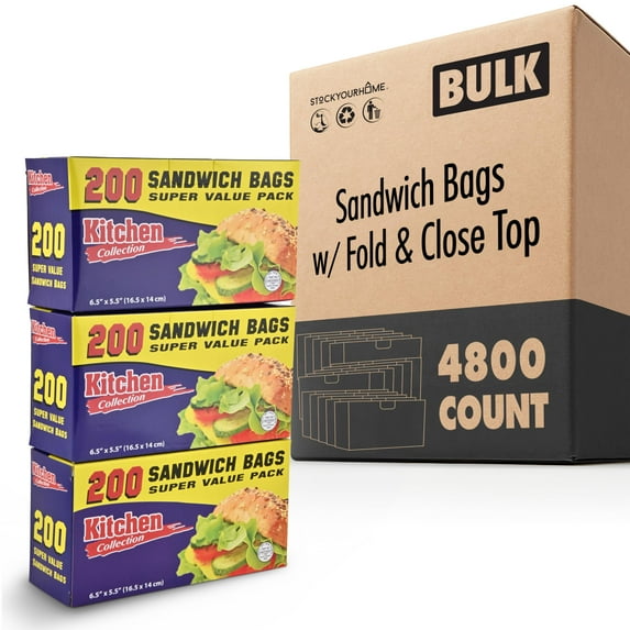 Clear Fold Top Sandwich Bags 4800 Count Bulk Disposable Plastic with ...