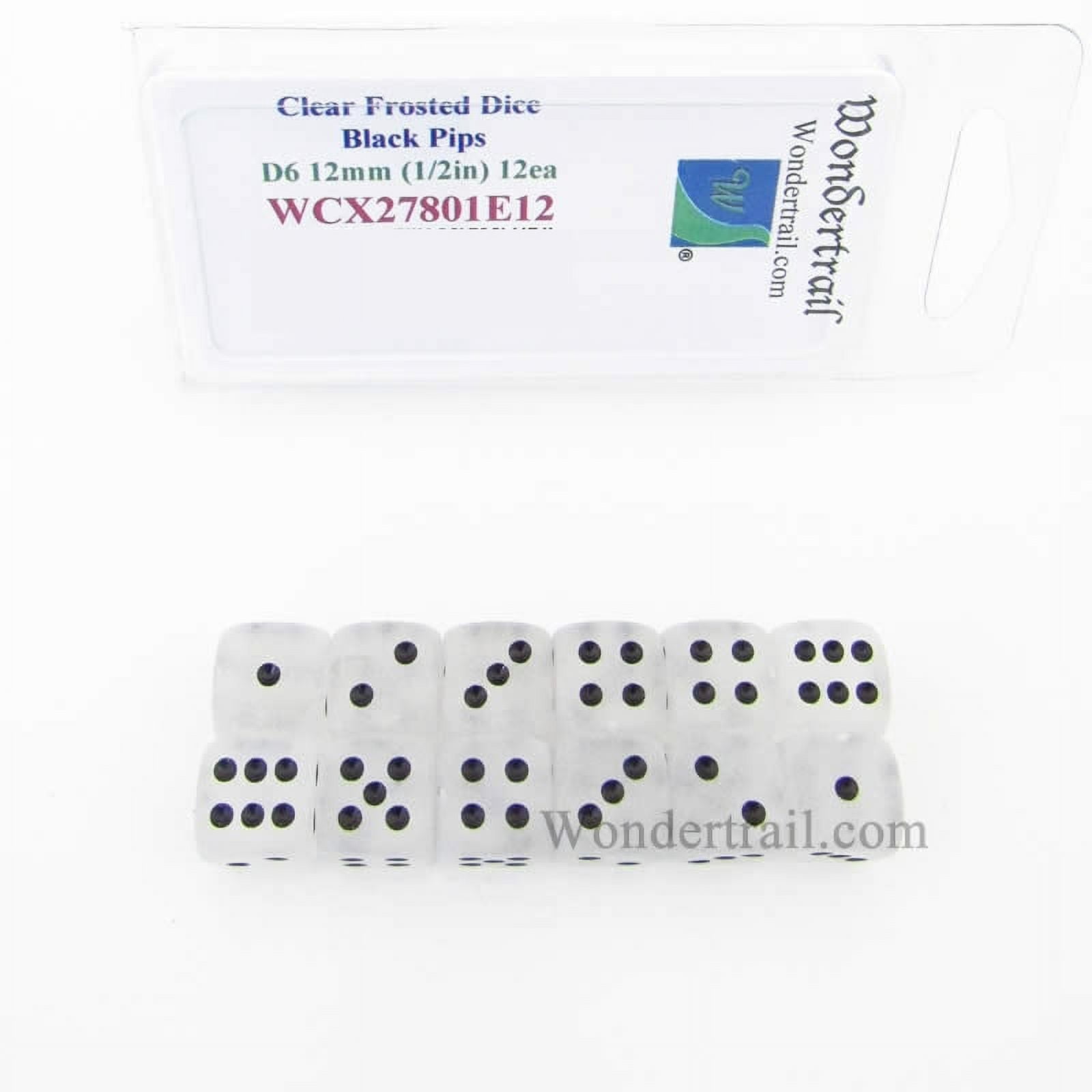 Clear Frosted Dice with Black Pips 12mm (1/2in) D6 Set of 12 ...