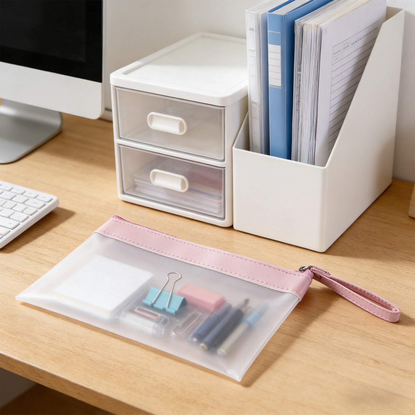 Clear Frosted TPU Waterproof File Bag A6 Size With Leather Handle For ...