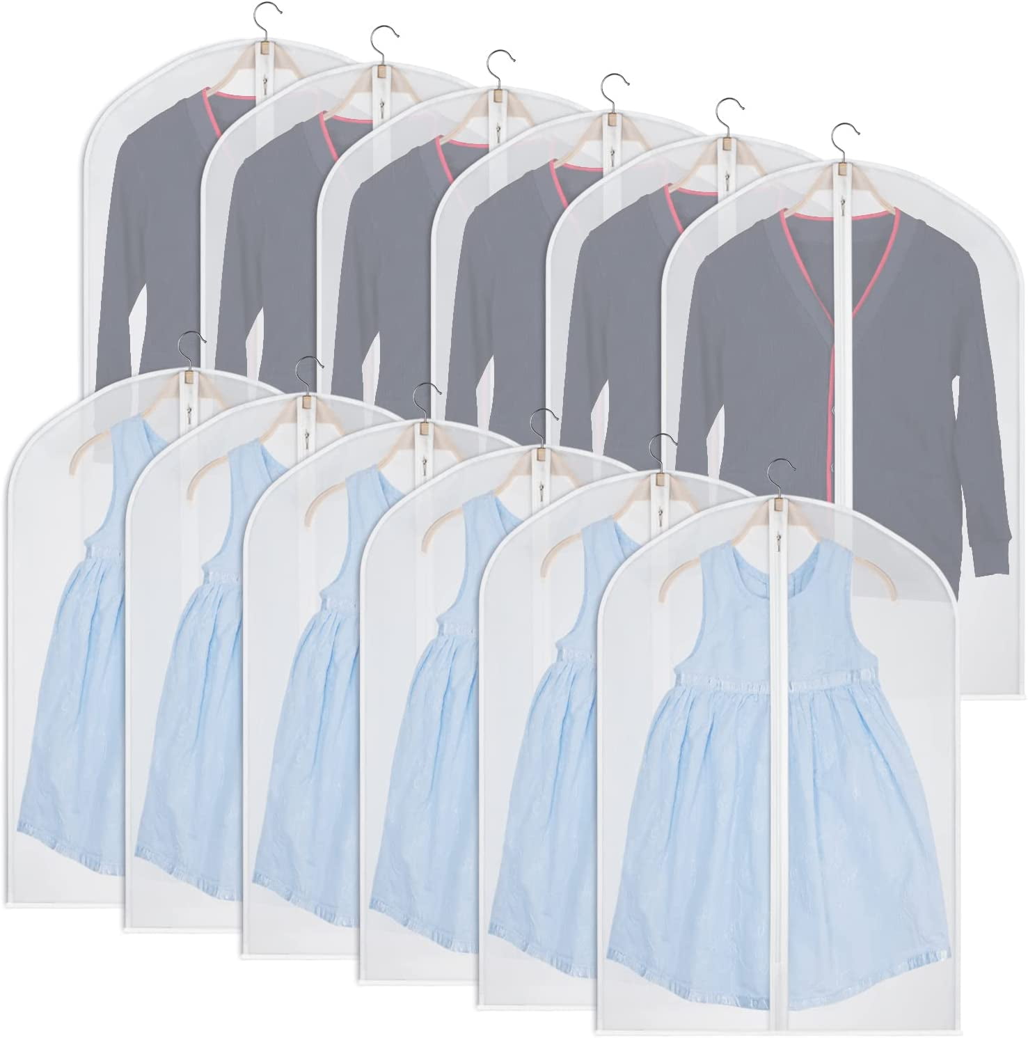 Clear Garment Bag Suit Bags for Storage Set of 12 Hanging Dust-Proof ...