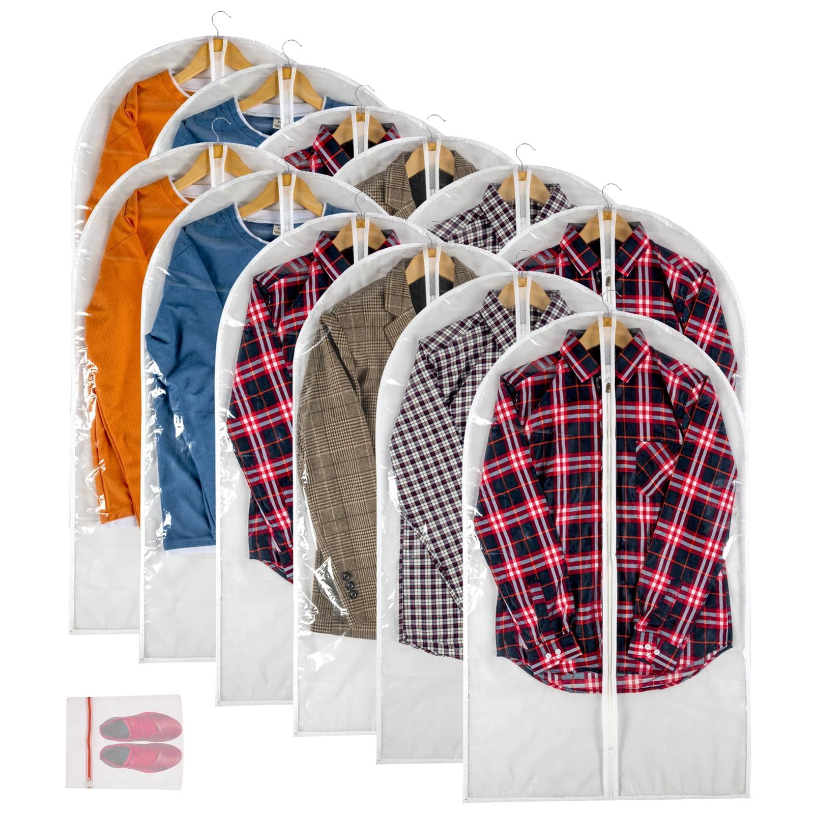 Clear Garment Bags for Closet Storage, Hanging Clothes Covers with ...