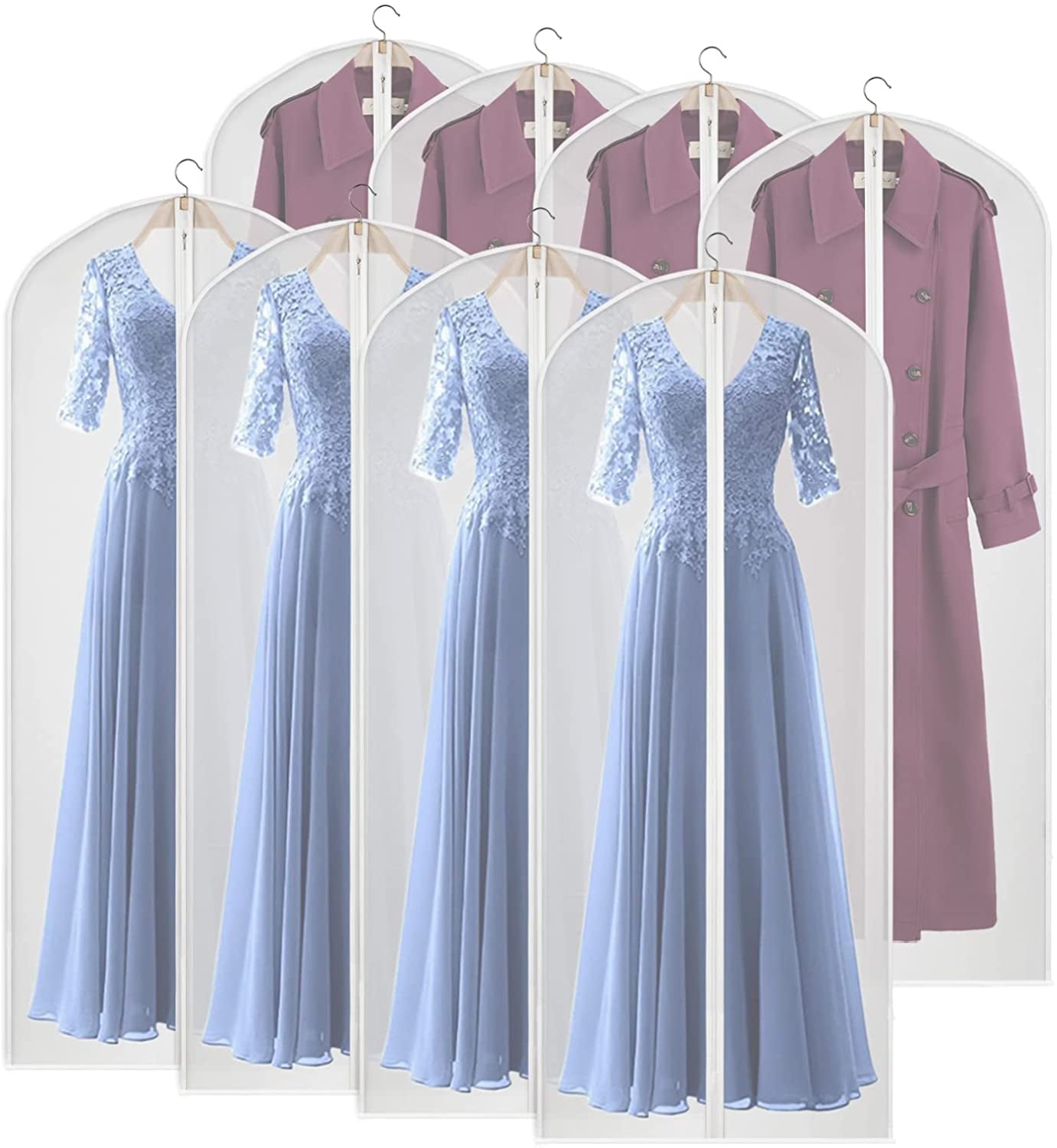 Clear Garment Bags for Closet Storage Suit Bag Set of 8 Hanging Clothes ...