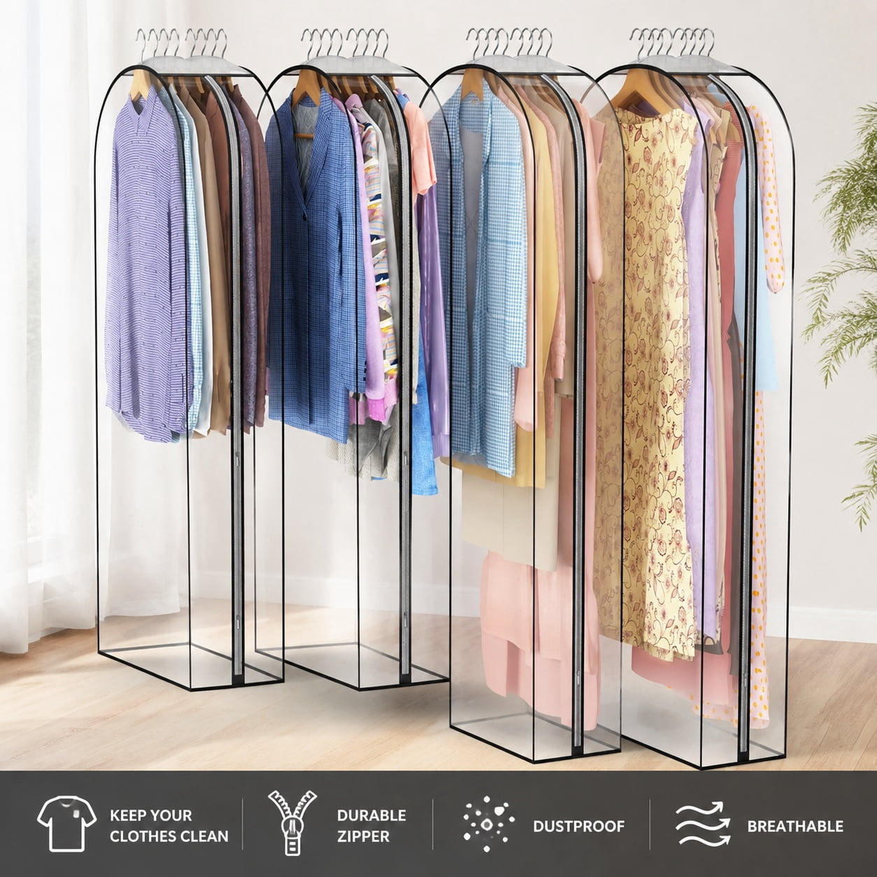 Clear Garment Bags for Hanging Clothes, 10” Gusseted, 40” & 60” Suit ...