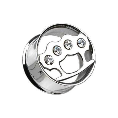 Clear Gem Steel Brass Knuckle Double Flared Ear Gauge Plug - Walmart.com