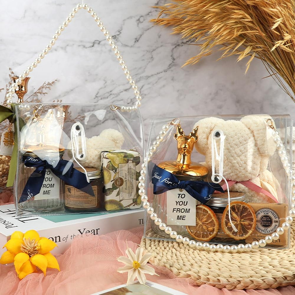 Clear Gift Wrap Bag RRF12 with Pearls Handles(2pcs, 4'')Heavy Duty ...