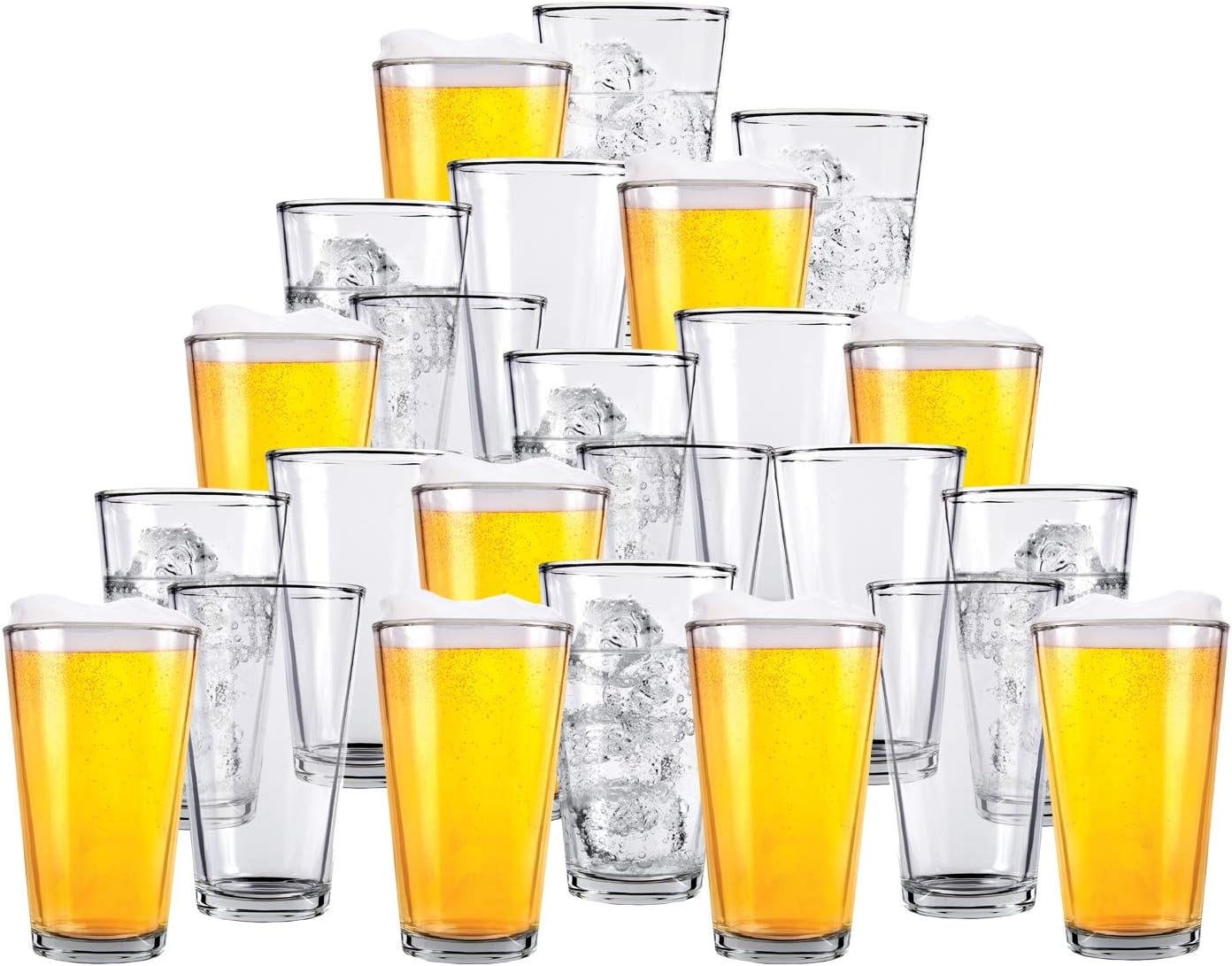 Clear Glass Beer Cups – 24 Pack – All Purpose Drinking Tumblers, 16 oz ...