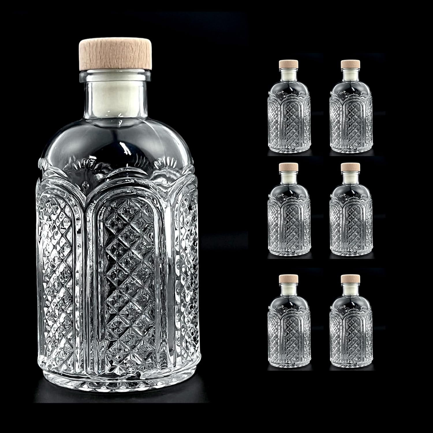 Clear Glass Bottles 6 oz - 200ml [Pack of 6] Heavy Base Glass Bottles with T-Top Cap for Wine ...