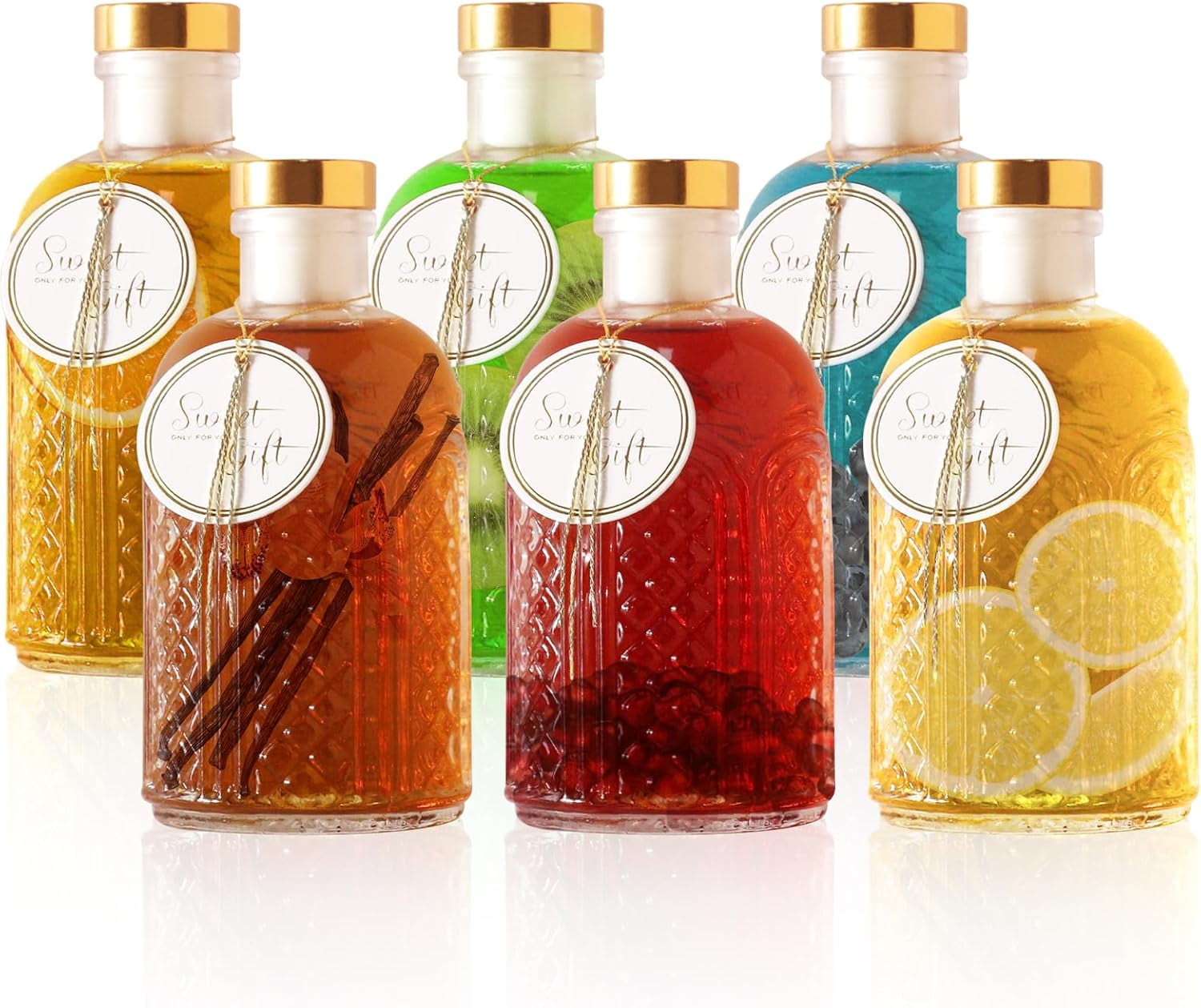 Clear Glass Bottles - 7 oz Pack of 6 Heavy Base Glass Bottles with Gift ...