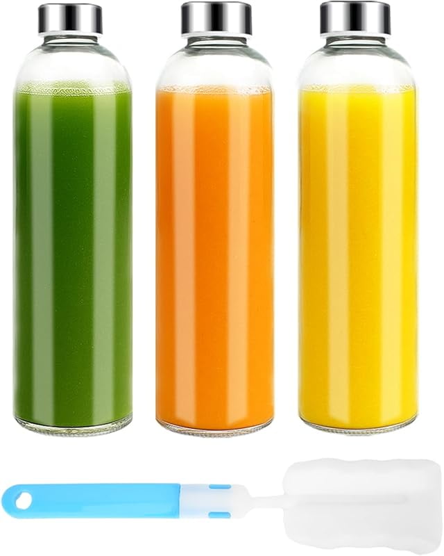 Clear Glass Bottles with Lids 18 oz, Reusable Glass Water Bottles with ...