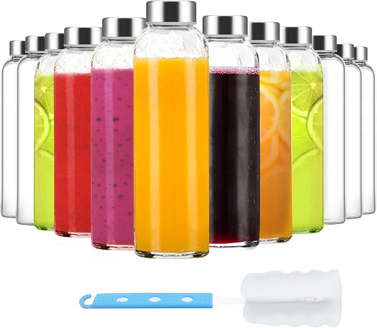 Clear Glass Bottles with Lids 18 oz, Reusable Glass Water Bottles with ...