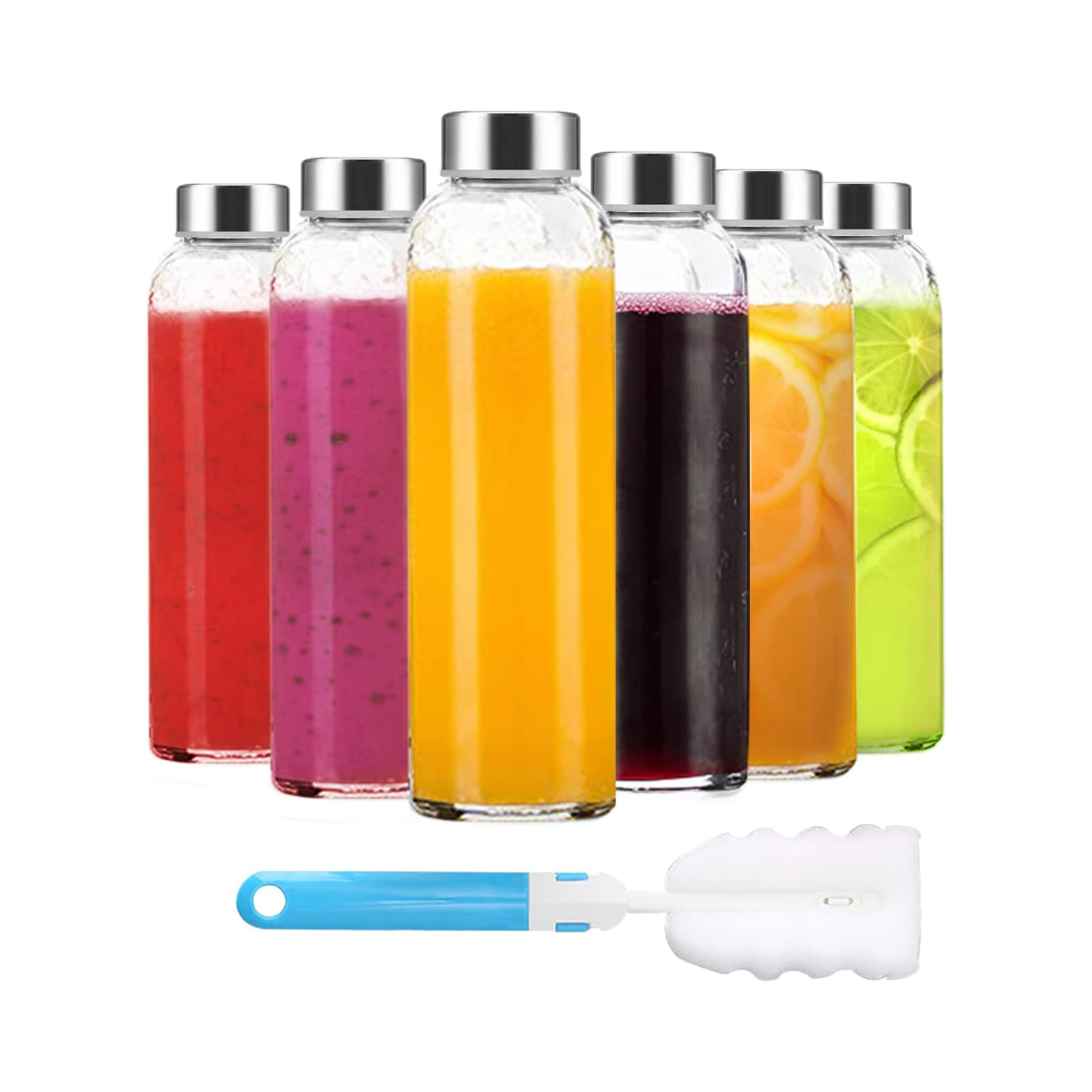 Clear Glass Bottles with Lids 18 oz, Reusable Glass Water Bottles with ...