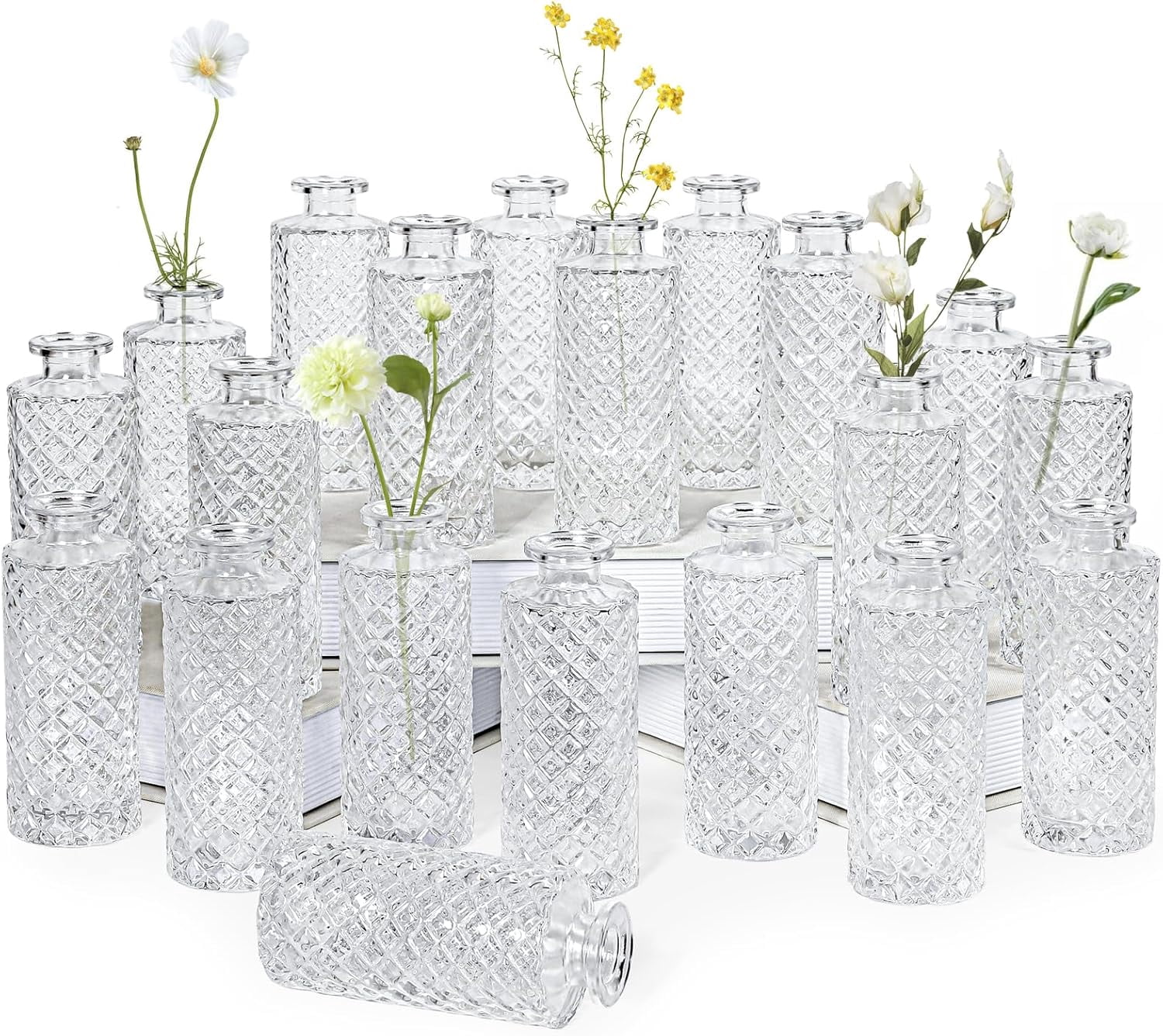 Clear Glass Bud Vase, 20 Pack Living Bud Vases, Small Diamond Bud Vases ...