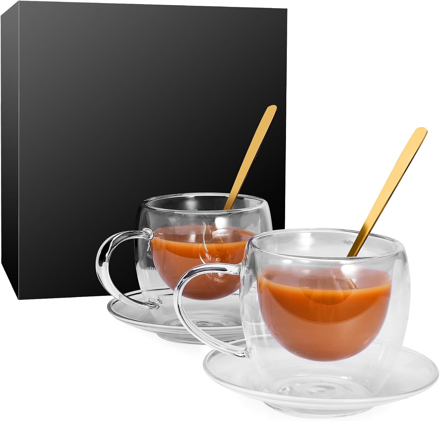 Clear Glass Coffee Cups with Spoons in a Luxurious Gift Box Set of 6 ...