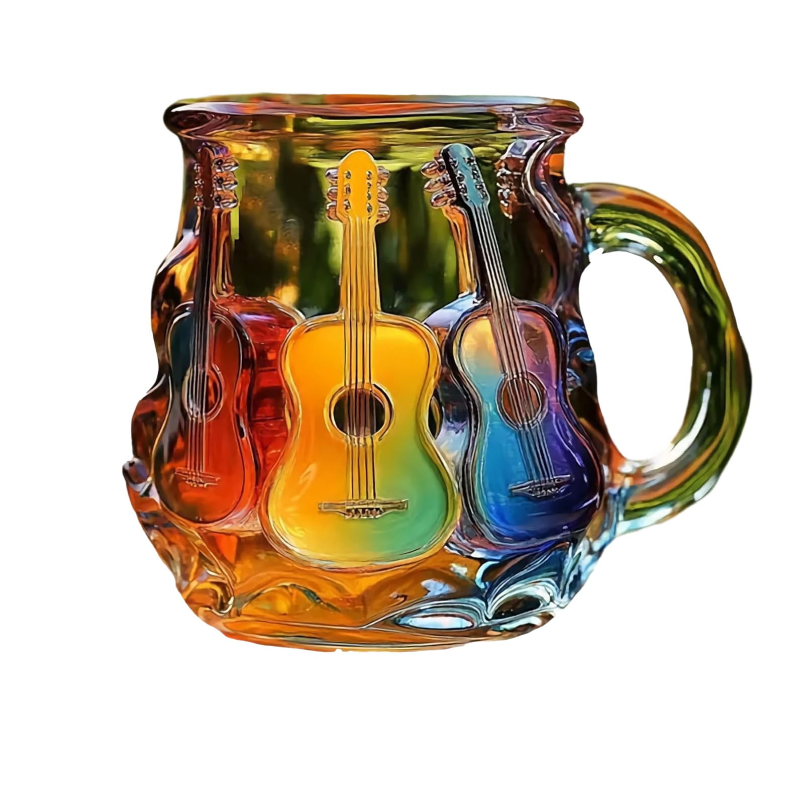 Clear Glass Coffee Mug with Guitar Design - Artistic Music-Themed Cup ...