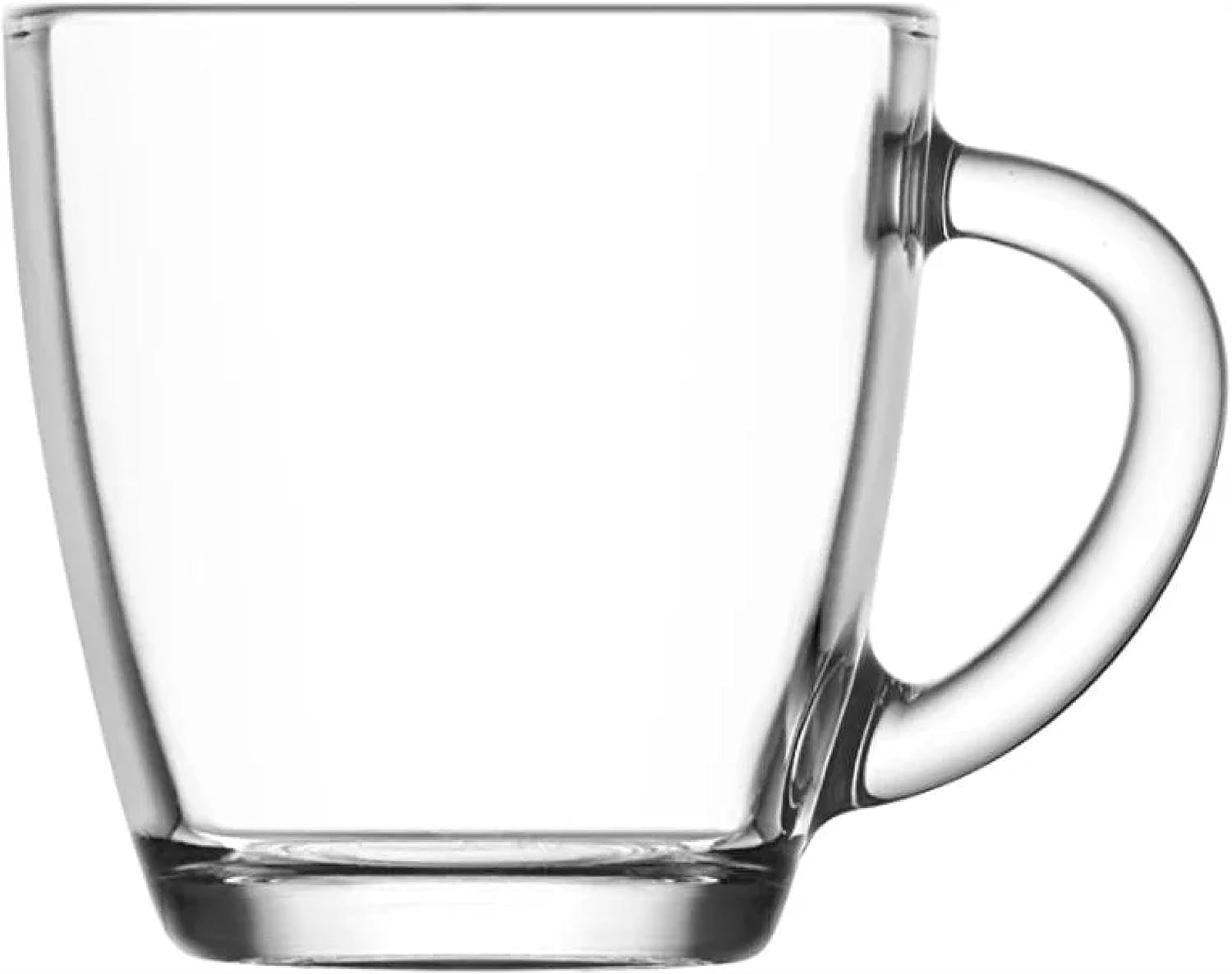 Clear Glass Coffee Tea Mugs Set of 6, Vega Teacups with Handle, Glass ...