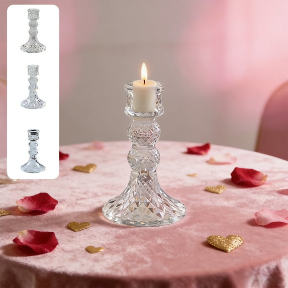 Clear Glass Crystal Candlestick - Decorative Candle Stand with ...