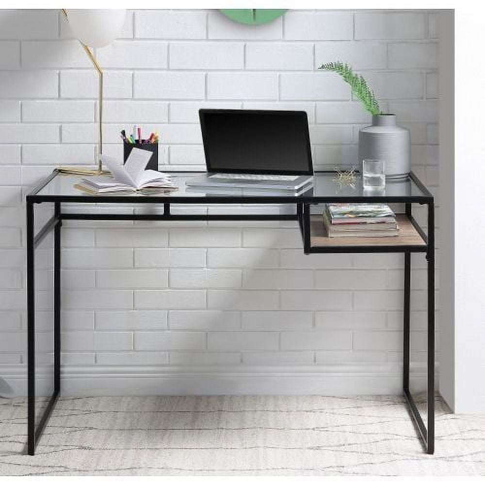 Clear Glass Desk-Open Compartment-Rectangular Writing Desk-Metal Frame ...