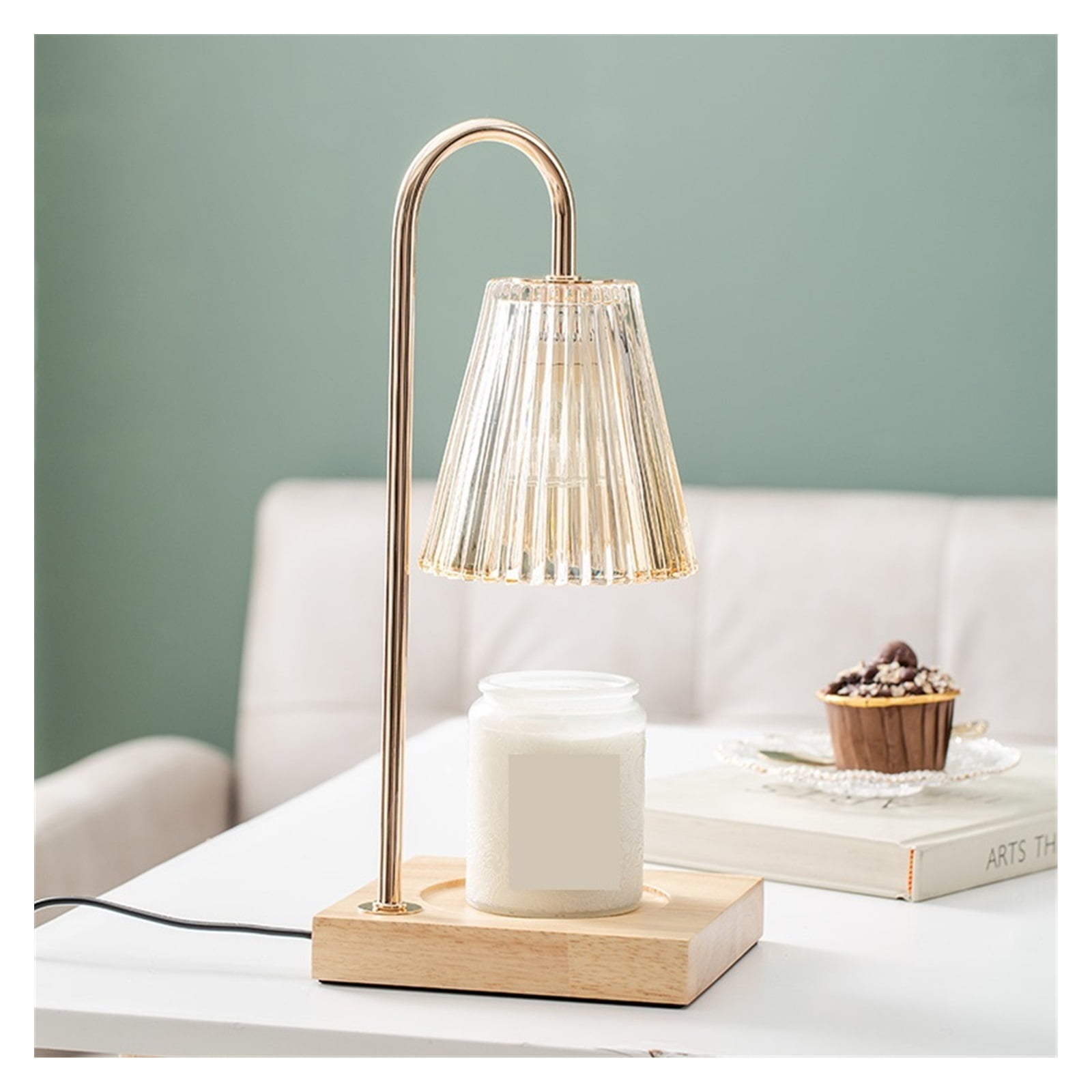 Clear Glass Electric Wax candle melt warmer Light Wooden Champagne gold ...