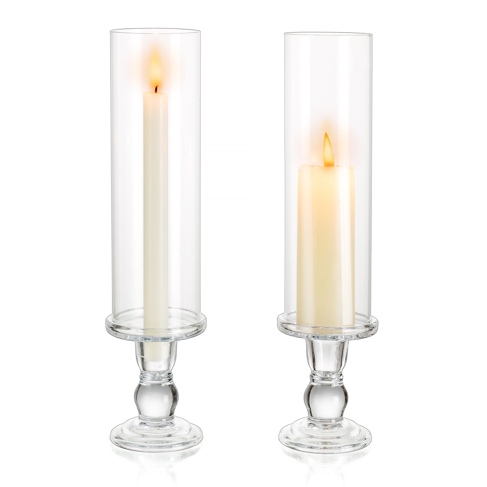 Blosmon Clear Glass Hurricane Candlestick Holder Set of 2 for Wedding ...