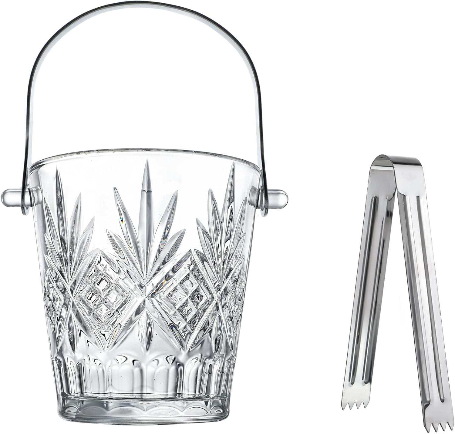 Clear Glass Ice Bucket with Ice and Handle 33.8 oz Crystal Ice Cube ...