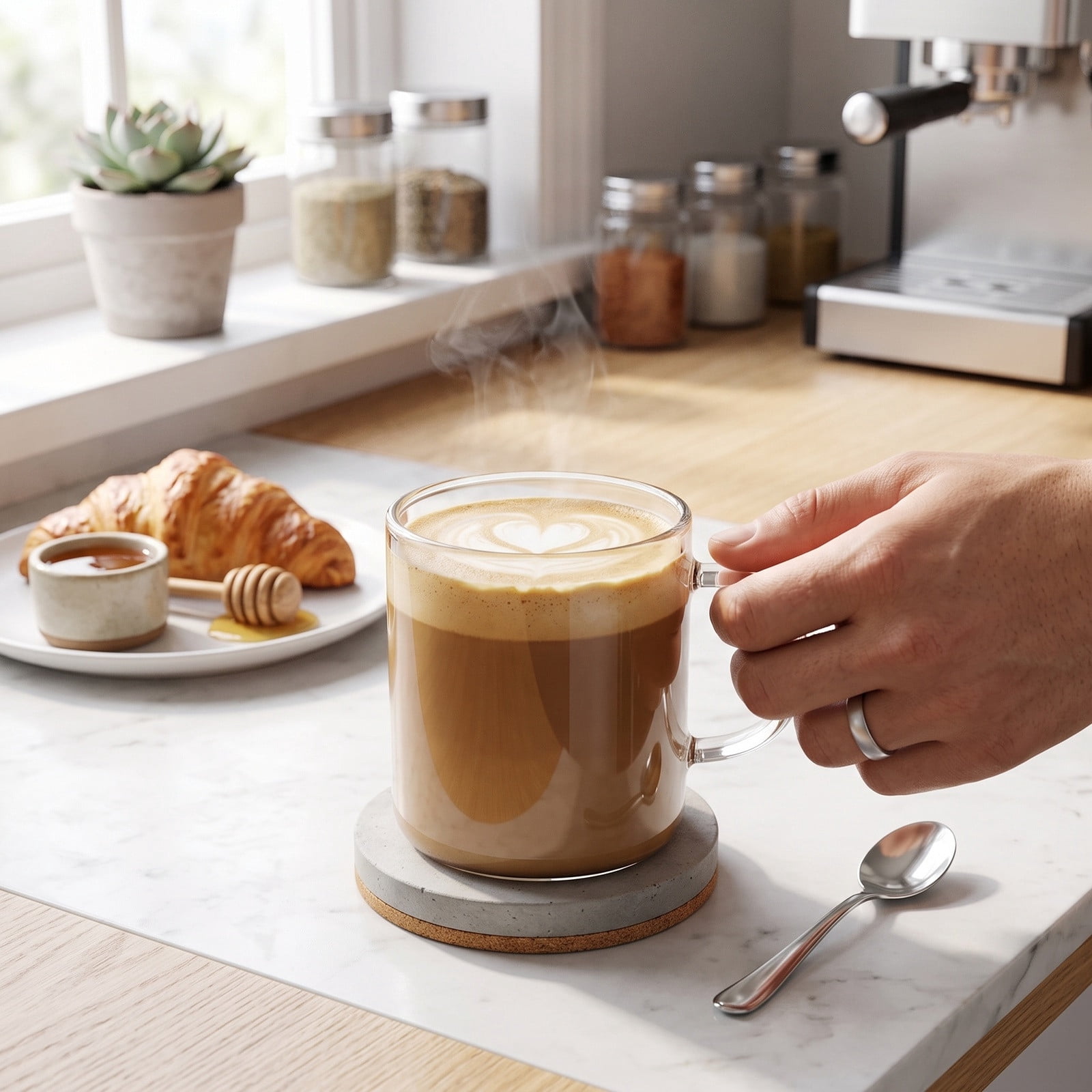 Clear Glass Mugs 6 Pack Minimalist Straight Cup with Handle Transparent ...