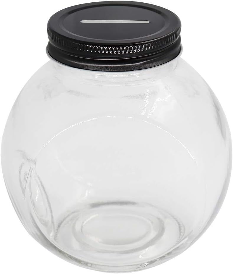 Clear Glass Piggy Bank with Black Slotted Lid, Well Sized Coin Bank ...