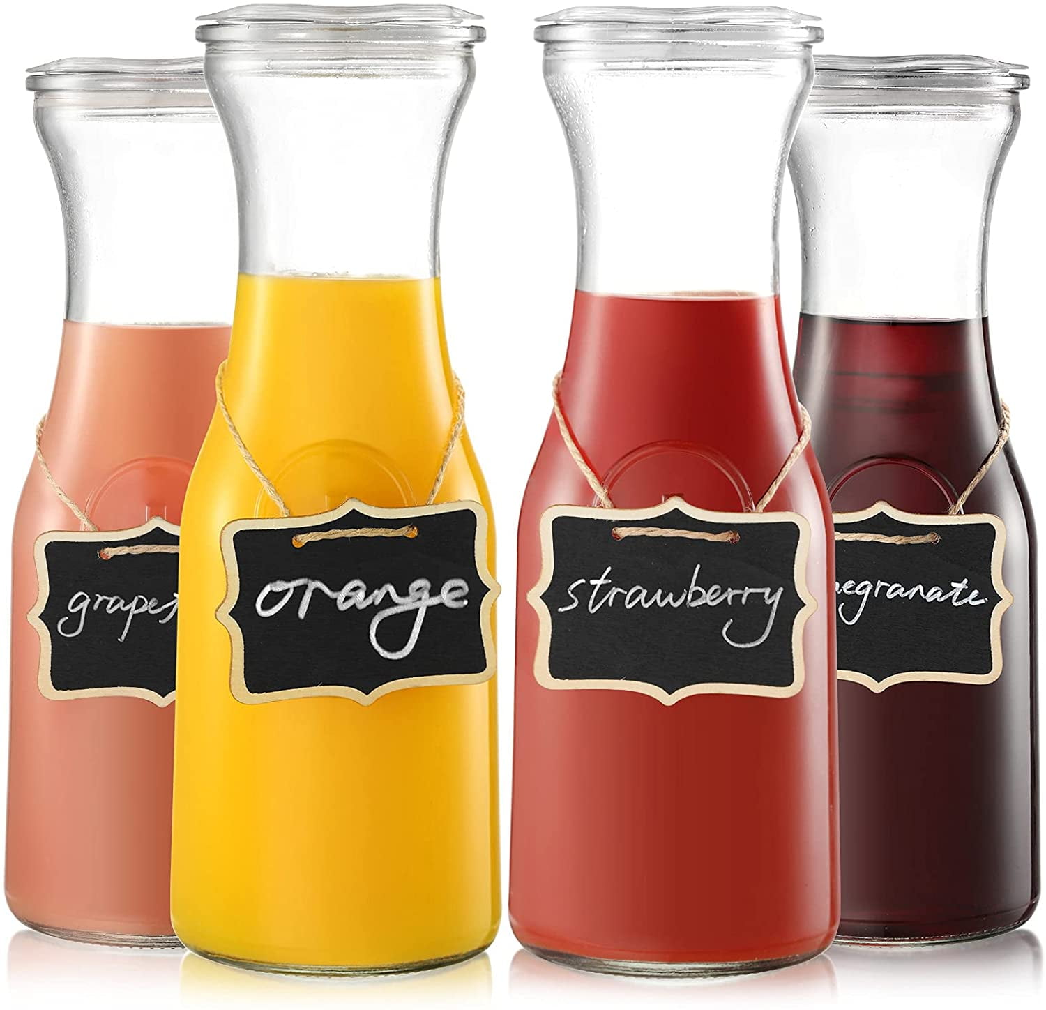 Clear Glass Pitcher, Set of 4 Glass Carafe with Lid, 1 Liter Beverage ...