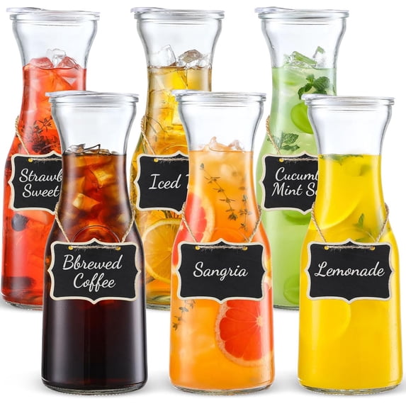 Clear Glass Pitcher, Set of 4 Glass Carafe with Lid, 1 Liter Beverage ...