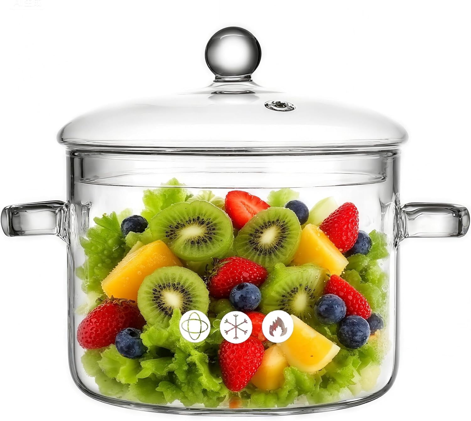 Clear Glass Pot, 1.9L, Cooking Pot with Lid and Handle, Clear Saucepan ...