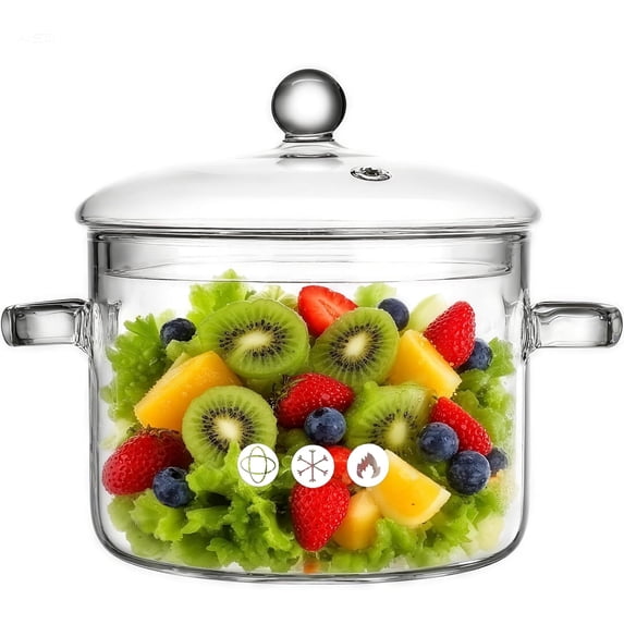 Clear Glass Pot, 1.9L, Cooking Pot with Lid and Handle, Clear Saucepan ...