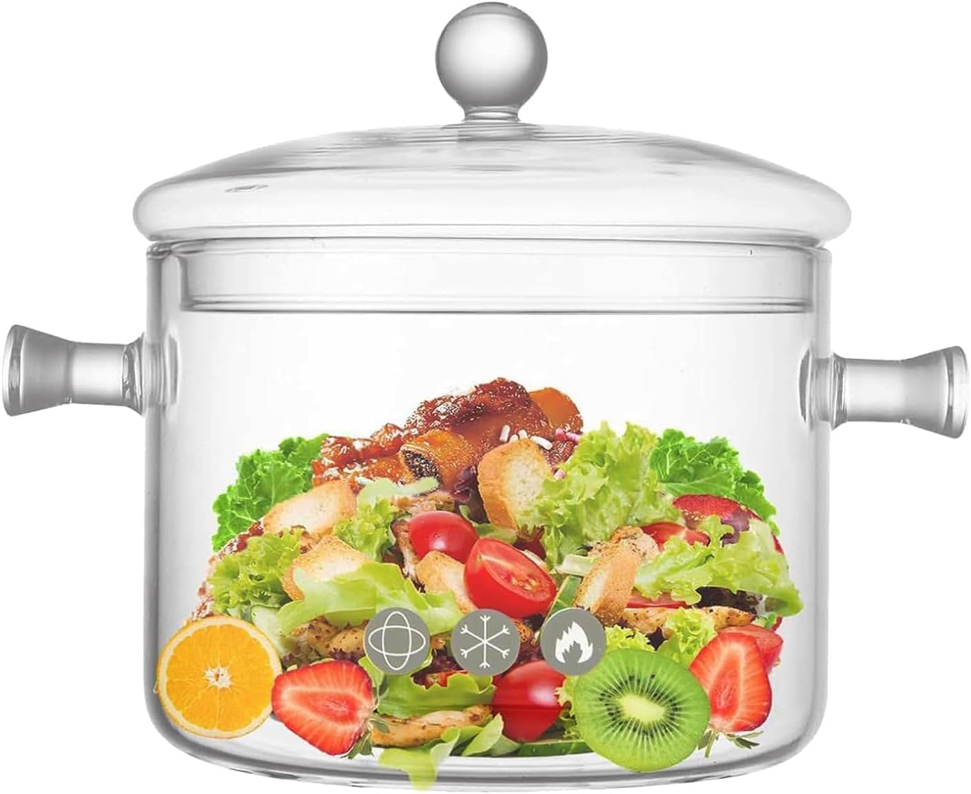 Clear Glass Pot,1.9L Glass Boiling Pot with cover and handle，Heat ...