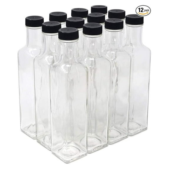 Clear Glass Quadra Bottles, 250ml, Black (8.5 Fl Oz) - Case of 12 ...