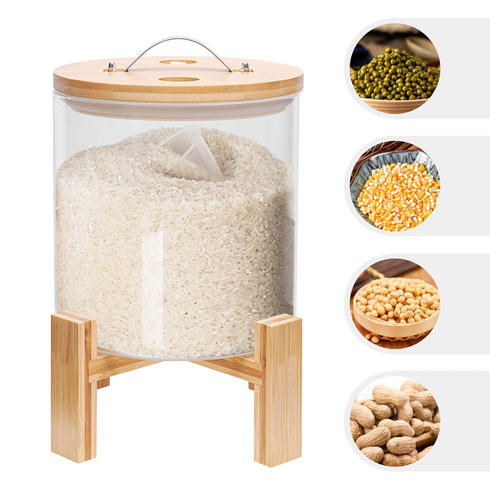 Clear Glass Rice Dispenser with Stand Storage Container Cereal Storage ...